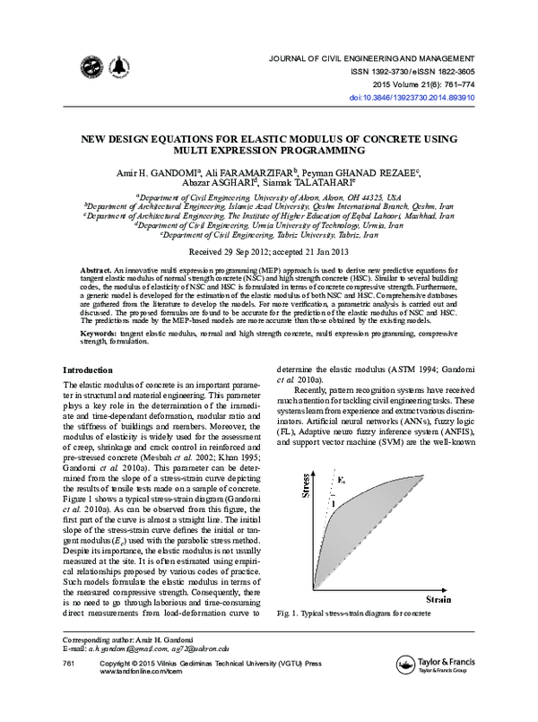 (PDF) NEW DESIGN EQUATIONS FOR ELASTIC MODULUS OF CONCRETE USING MULTI EXPRESSION PROGRAMMING