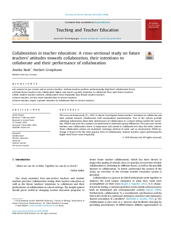 (PDF) Collaboration in teacher education: A cross-sectional study on future teachers’ attitudes ...
