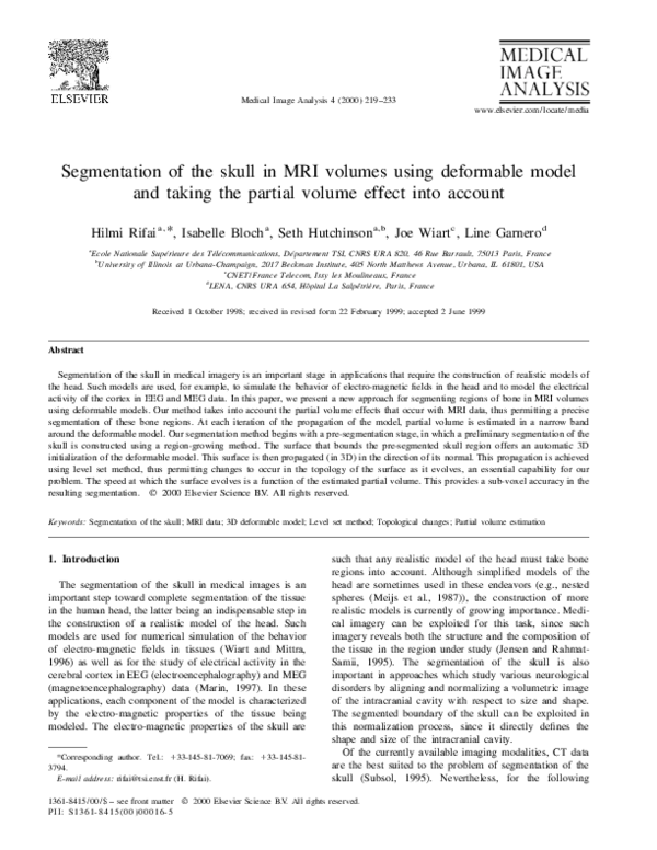 (PDF) Segmentation of the skull in MRI volumes using deformable model ...