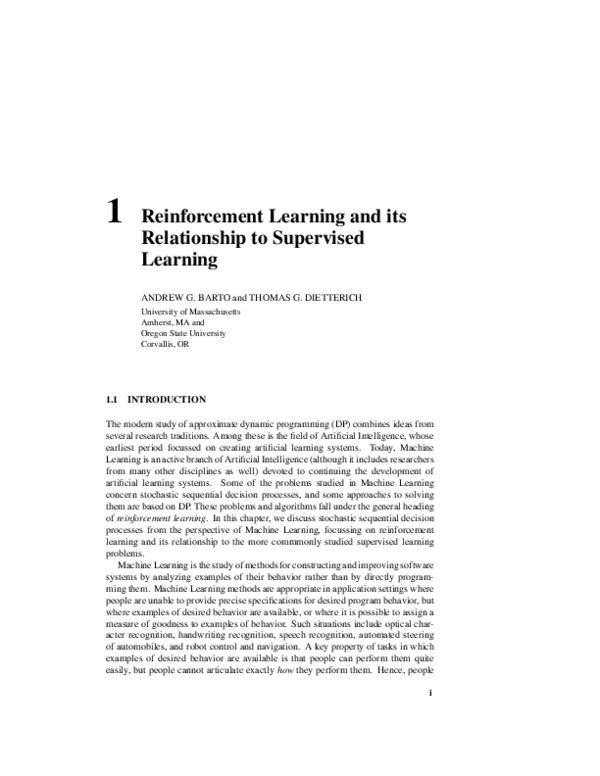 Pdf Reinforcement Learning And Its Relationship To Supervised Learning
