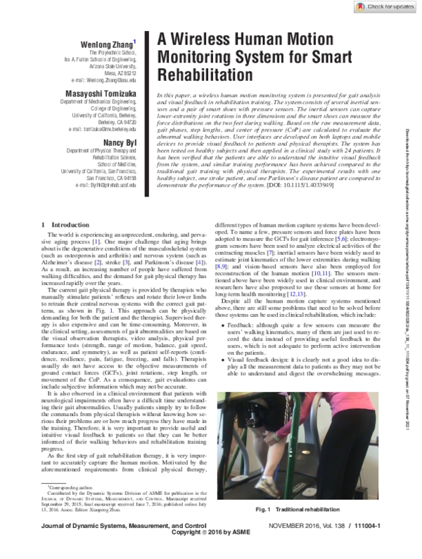 (PDF) A Wireless Human Motion Monitoring System for Smart Rehabilitation