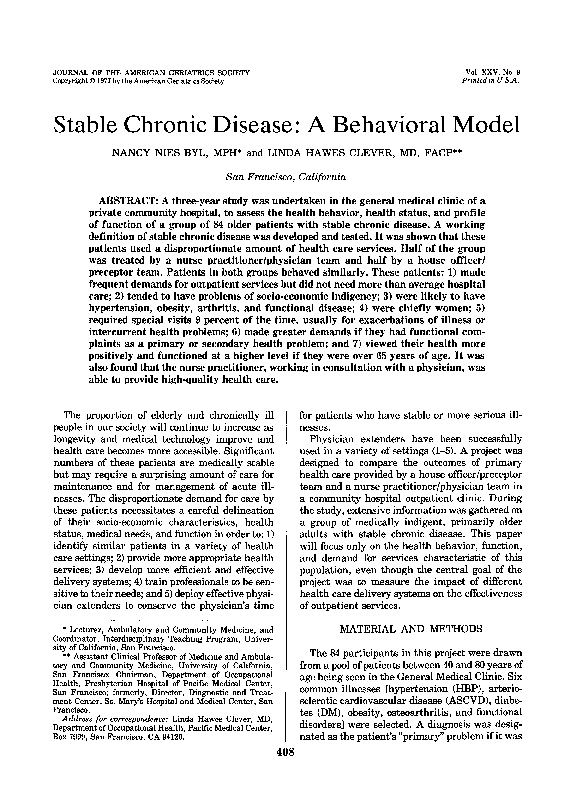 (PDF) Stable Chronic Disease: A Behavioral Model