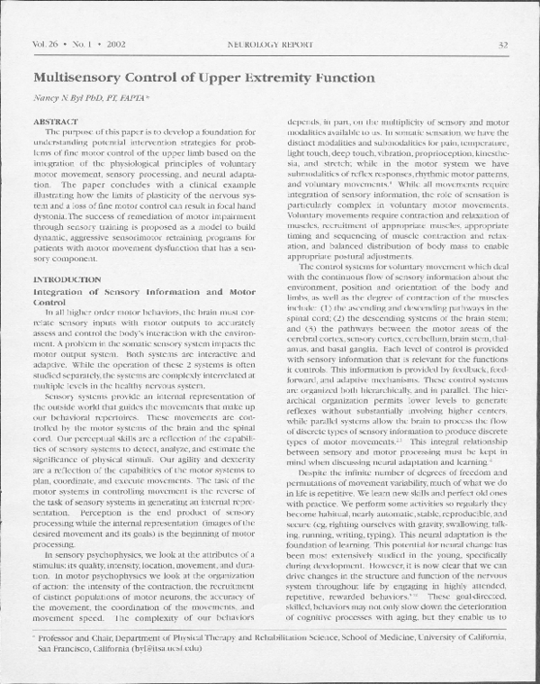 (PDF) Multisensory Control of Upper Extremity Function