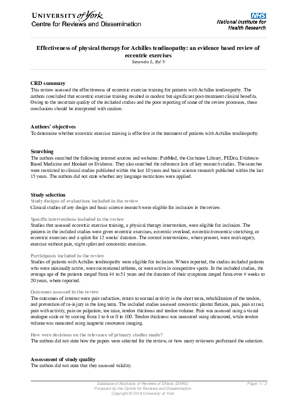 (PDF) Effectiveness of physical therapy for Achilles tendinopathy: An ...