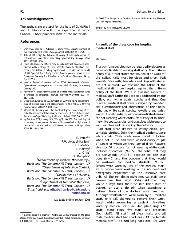 (PDF) An audit of the dress code for hospital medical staff