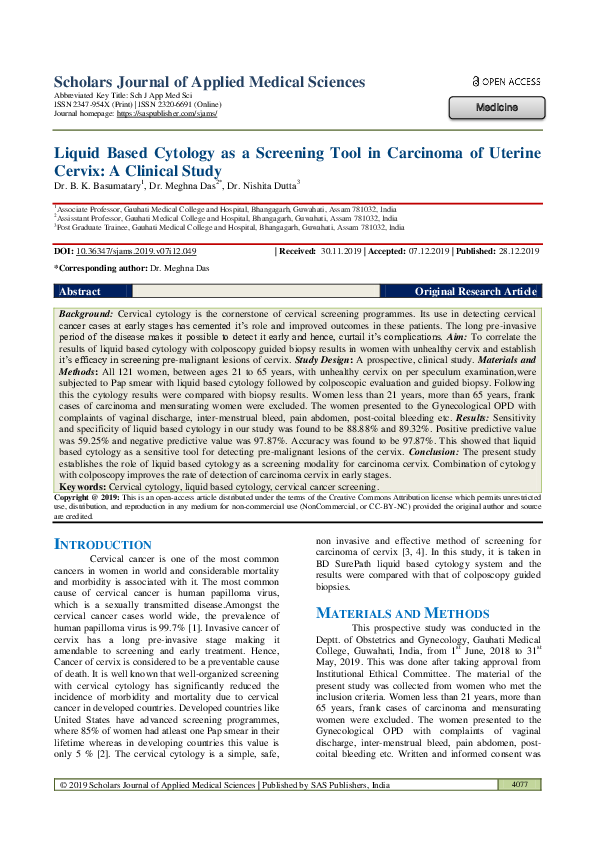 (PDF) Liquid Based Cytology as a Screening Tool in Carcinoma of Uterine ...