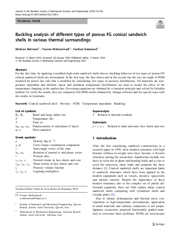 (PDF) Buckling analysis of different types of porous FG conical ...