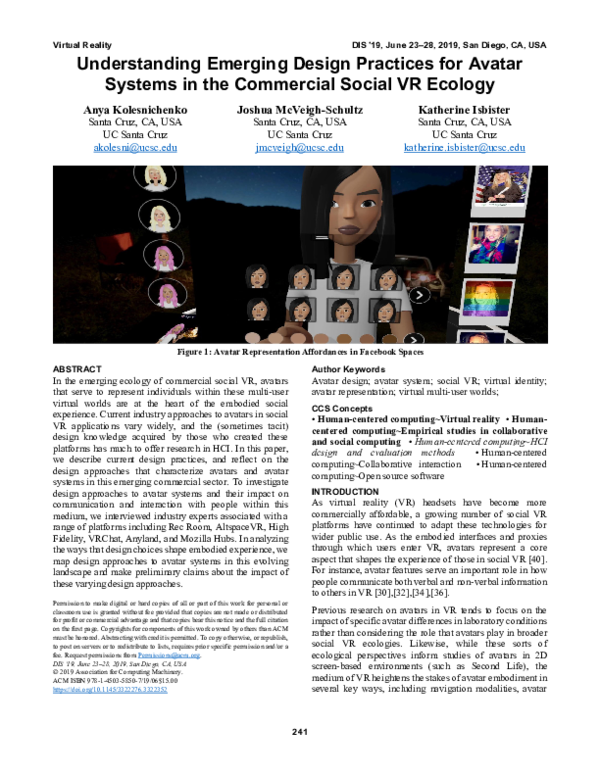 (PDF) Understanding Emerging Design Practices for Avatar Systems in the ...