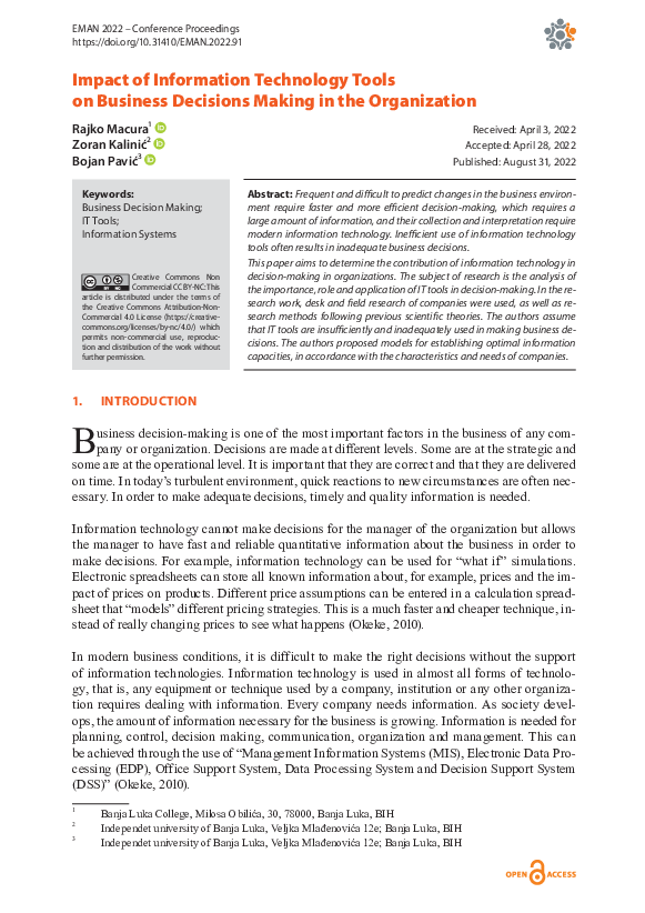 (PDF) Impact of Information Technology Tools on Business Decisions ...