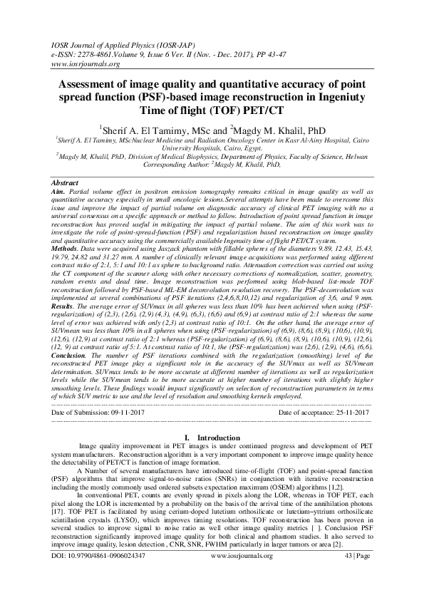 (PDF) Impact of PSF-based Reconstruction on PET/CT Image Quality