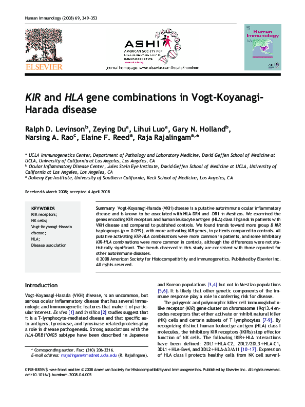 (PDF) KIR and HLA gene combinations in Vogt-Koyanagi-Harada disease