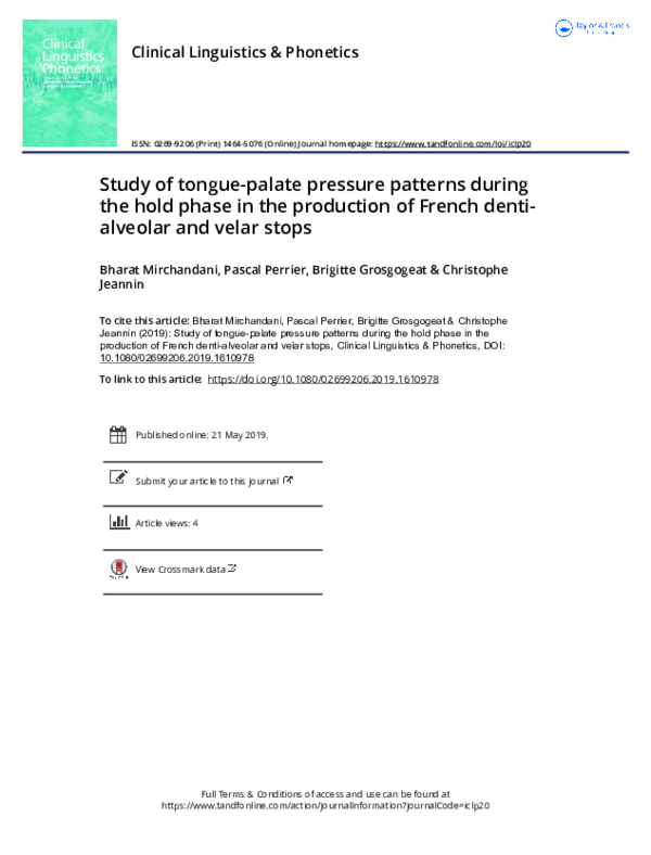 (PDF) Study of tongue-palate pressure patterns during the hold phase in ...