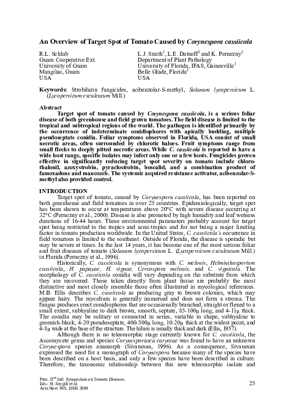 (PDF) An Overview of Target Spot of Tomato Caused by Corynespora Cassiicola