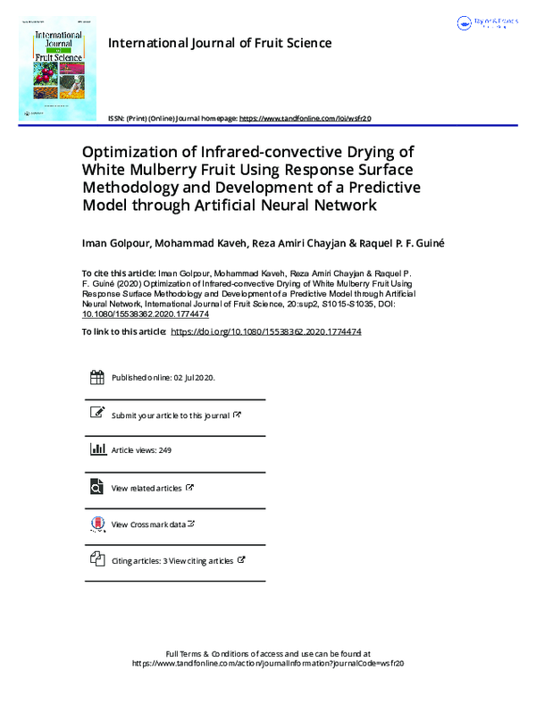 (PDF) Optimization of Infrared-convective Drying of White Mulberry Fruit Using Response Surface ...
