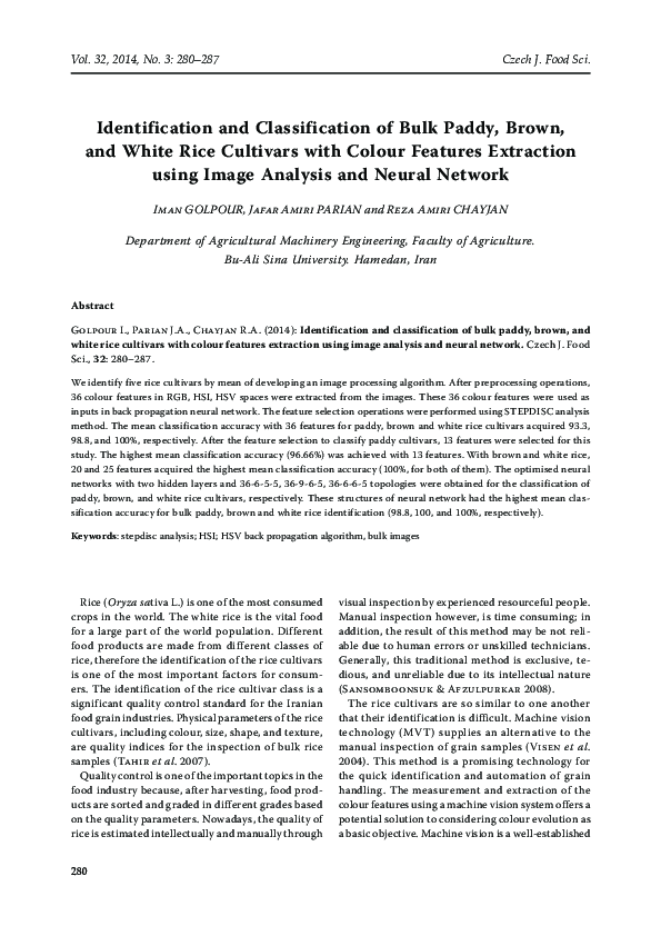 (PDF) Identification and classification of bulk paddy, brown, and white rice cultivars with ...