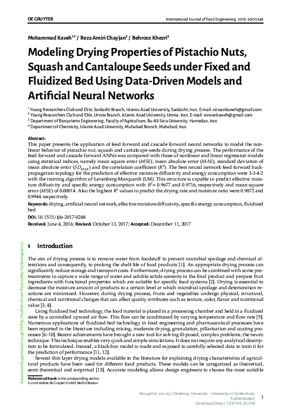 (PDF) Modeling Drying Properties of Pistachio Nuts, Squash and Cantaloupe Seeds under Fixed and ...