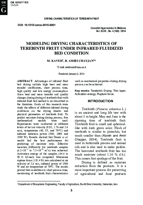 (PDF) Modeling Drying Characteristics of Terebinth Fruit Under Infrared ...