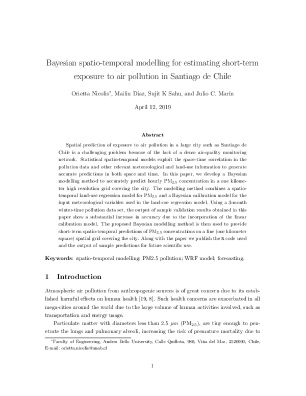 (PDF) Bayesian spatiotemporal modeling for estimating short‐term exposure to air pollution in ...