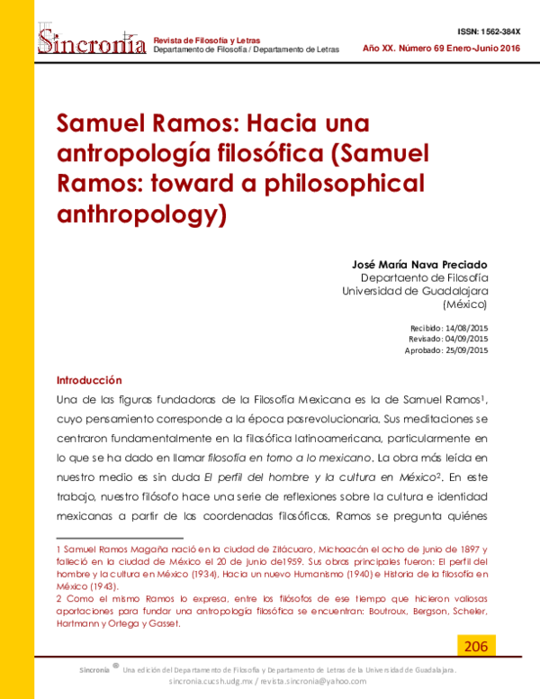(PDF) Samuel Ramos: Hacia una antropología filosófica (Samuel Ramos ...