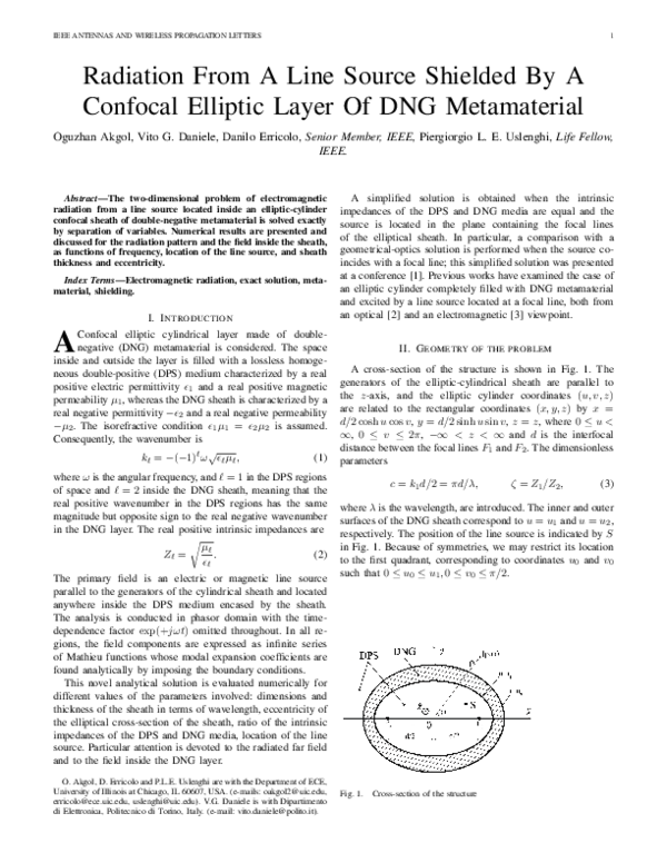 (PDF) Radiation From a Line Source Shielded by a Confocal Elliptic ...
