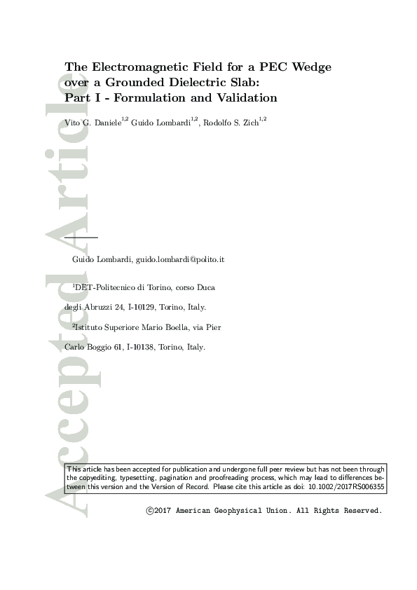 Pdf The Electromagnetic Field For A Pec Wedge Over A Grounded Dielectric Slab 2 Diffraction