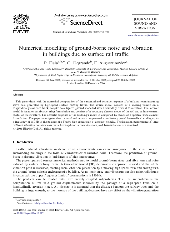 (PDF) Numerical modelling of ground-borne noise and vibration in buildings due to surface rail ...