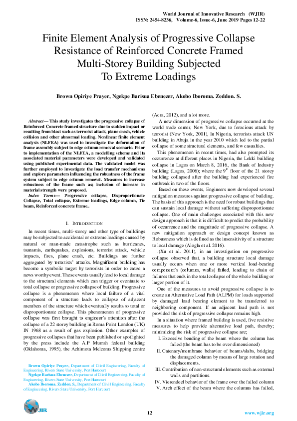 (PDF) Finite Element Analysis of Progressive Collapse Resistance of Reinforced Concrete Framed ...