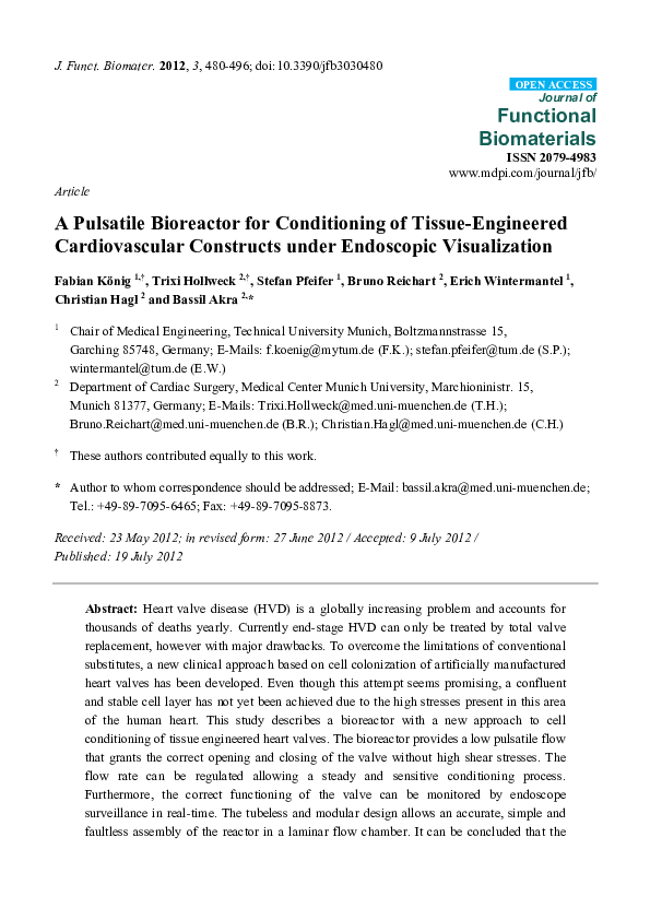 (PDF) A Pulsatile Bioreactor for “Conditioning” of Tissue Engineered ...