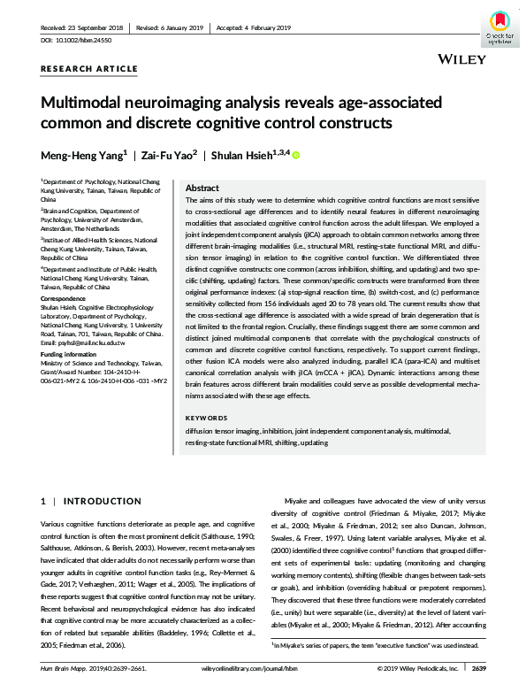 (PDF) Multimodal neuroimaging analysis reveals age‐associated common and discrete cognitive ...