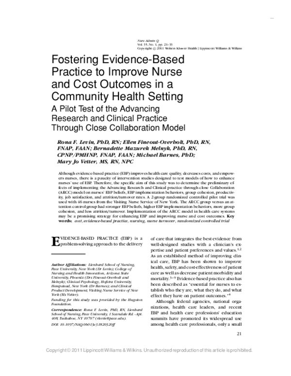 (PDF) Fostering Evidence-Based Practice to Improve Nurse and Cost Outcomes in a Community Health ...