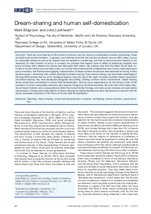 (PDF) Dream-Sharing and Human Self-Domestication