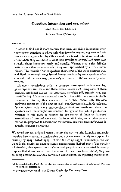 (PDF) Question intonation and sex roles