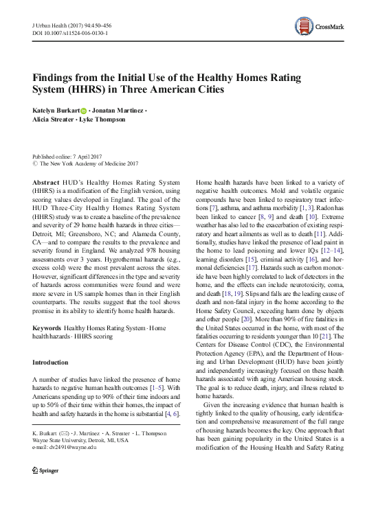 (PDF) Findings from the Initial Use of the Healthy Homes Rating System ...