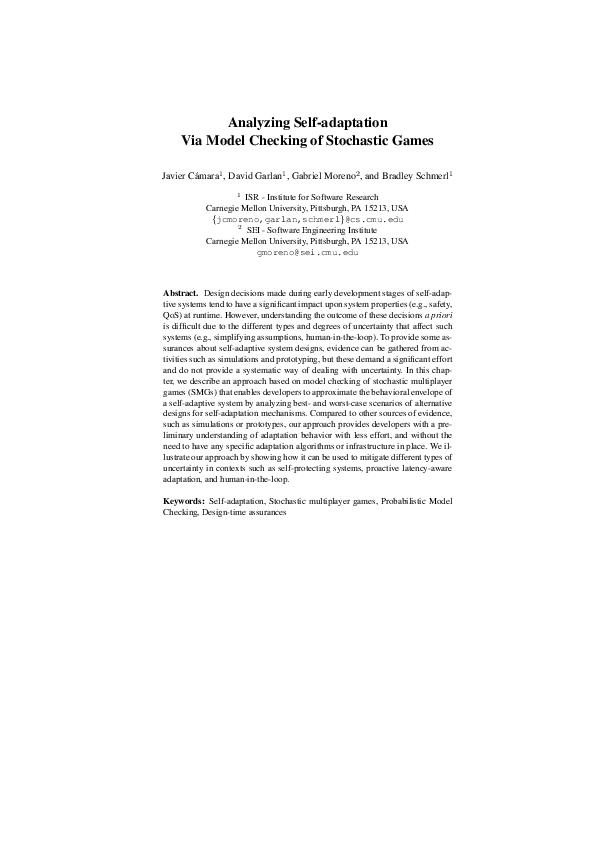 (PDF) Analyzing Self-Adaptation Via Model Checking of Stochastic Games
