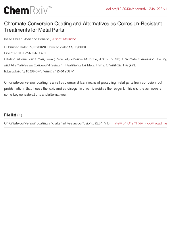 (PDF) Chromate Conversion Coating and Alternatives as Corrosion ...