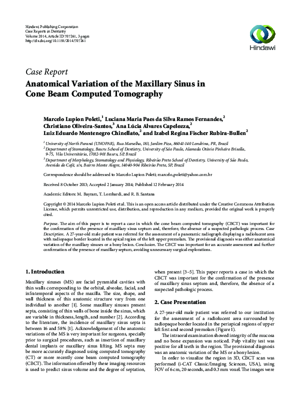 (PDF) Anatomical Variation of the Maxillary Sinus in Cone Beam Computed ...
