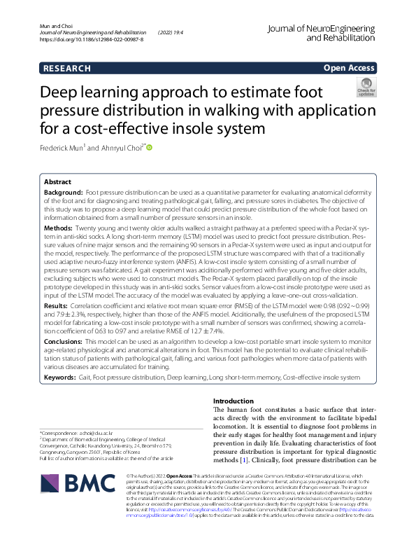 (PDF) Deep learning approach to estimate foot pressure distribution in walking with application ...