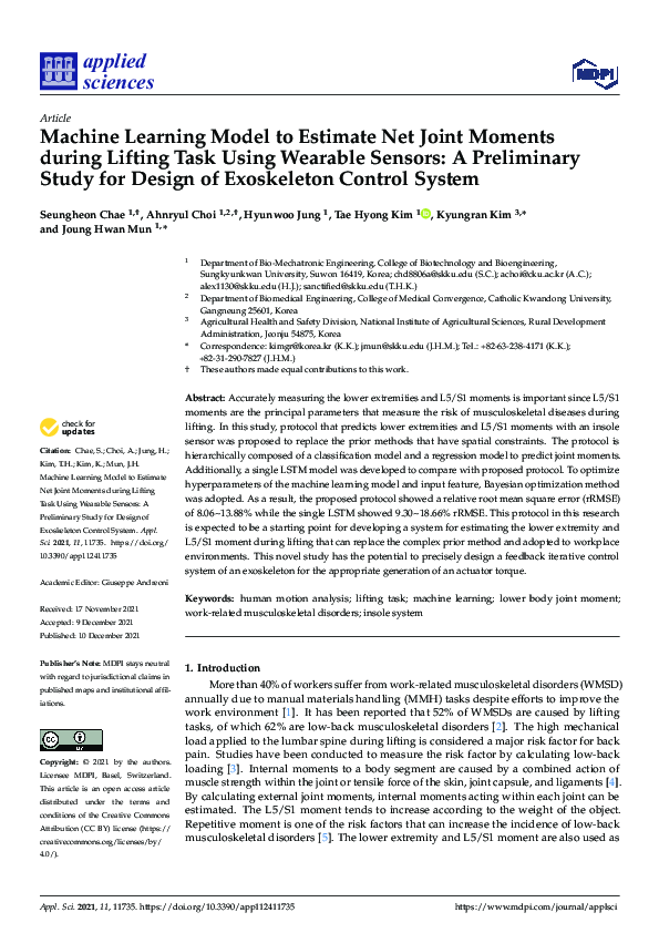 (PDF) Machine Learning Model to Estimate Net Joint Moments during Lifting Task Using Wearable ...