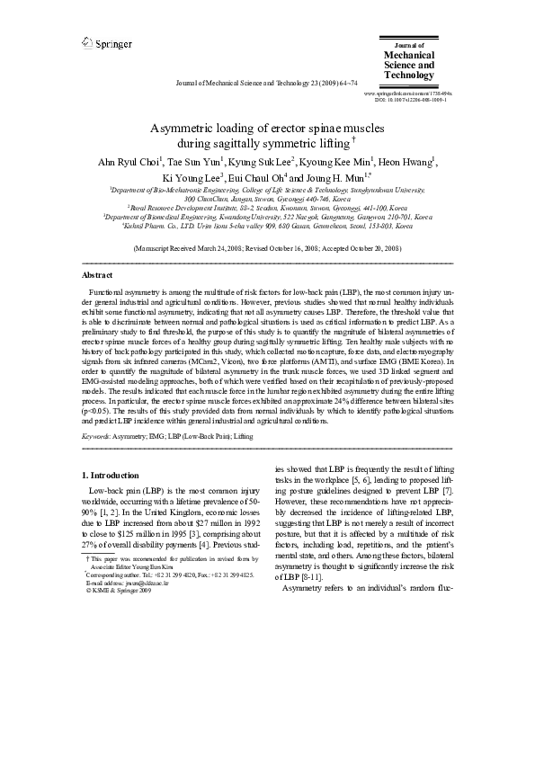 (PDF) Asymmetric loading of erector spinae muscles during sagittally ...