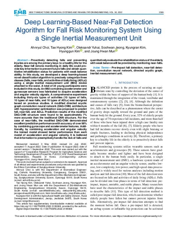 Pdf Deep Learning Based Near Fall Detection Algorithm For Fall Risk Monitoring System Using A