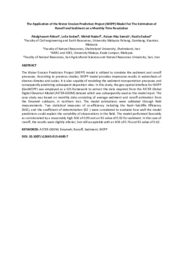 (PDF) The application of the Water Erosion Prediction Project (WEPP) model for the estimation of ...