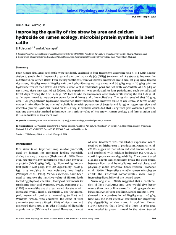 (PDF) Improving the quality of rice straw by urea and calcium hydroxide ...