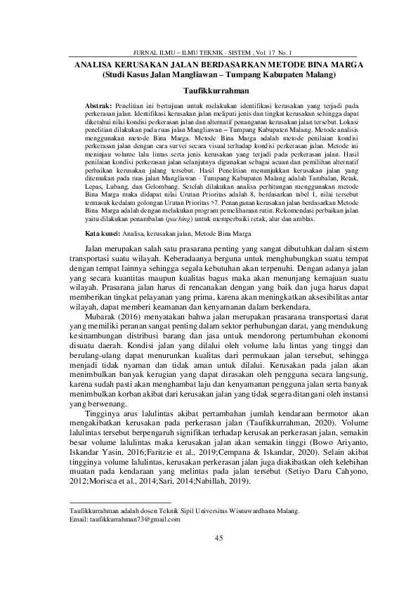 (PDF) Analisa Kerusakan Jalan Berdasarkan Metode Bina Marga