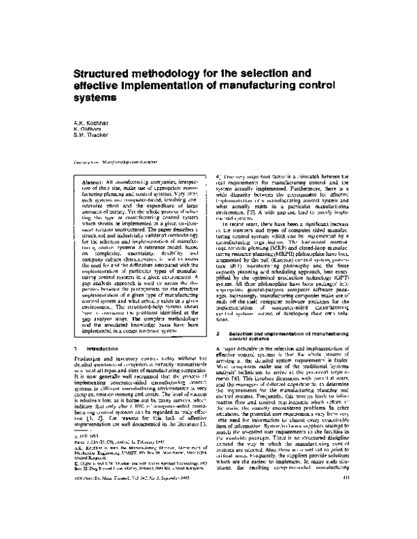 (PDF) Structured methodology for the selection and effective implementation of manufacturing ...