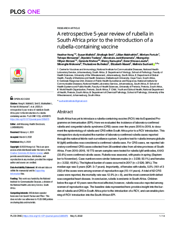(PDF) A retrospective 5-year review of rubella in South Africa prior to ...