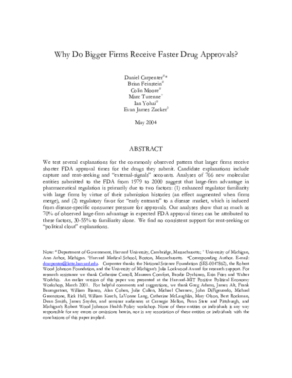 (PDF) Why Do Bigger Firms Receive Faster Drug Approvals?