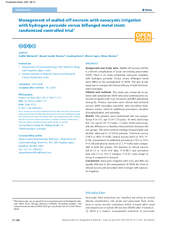 (PDF) Management of walled-off necrosis with nasocystic irrigation with ...