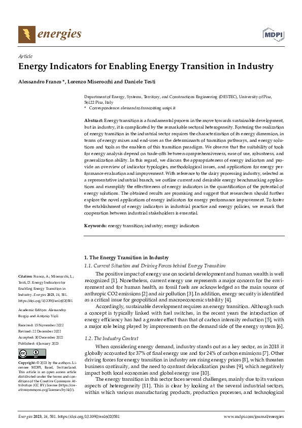 (PDF) Energy Indicators for Enabling Energy Transition in Industry
