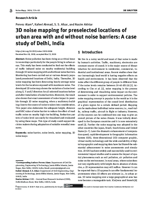 (PDF) 3D noise mapping for preselected locations of urban area with and without noise barriers ...