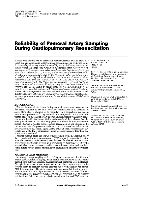 (PDF) Reliability of femoral artery sampling during cardiopulmonary resuscitation